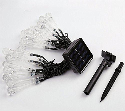 KORADA Solar Strings Lights, 20 Feet 30 LED Water Drop Solar Fairy Lights, Waterproof Lights for Garden, Patio, Yard, Home, Parties- Multi Color