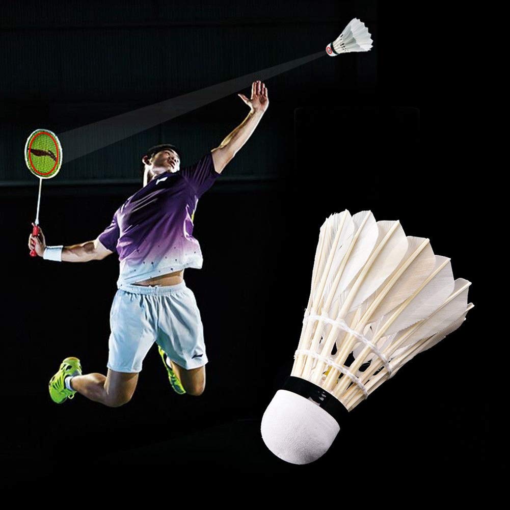 Biuzi Badminton Balls, 12Pcs White Goose Feather Badminton Ball Shuttlecocks Sport Training Game