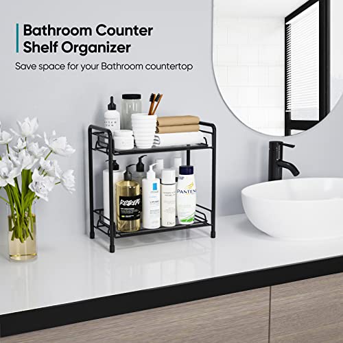BOKIOVIN Coffee Stand Station Organizer for Countertop,Coffee Bar Organizer Accessories Shelves for Kitchen Counter 2 Tier(Black)