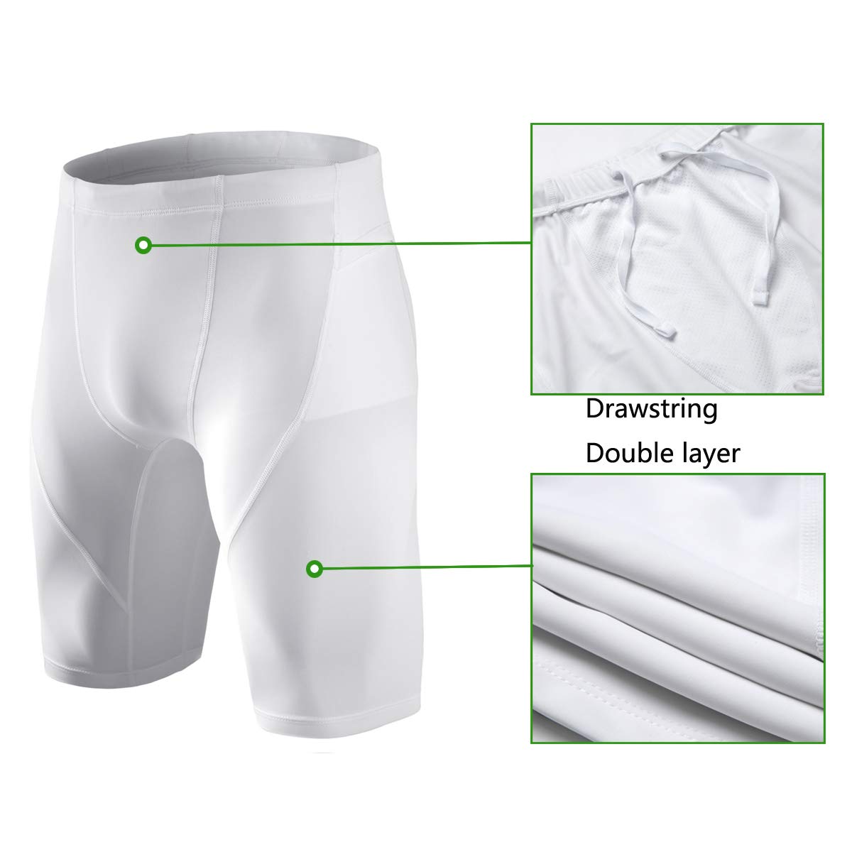 beroy Mens Compression Shorts Training Athletics Workout Tight Sports Base Layer with One Pocket for Phone(White,M)