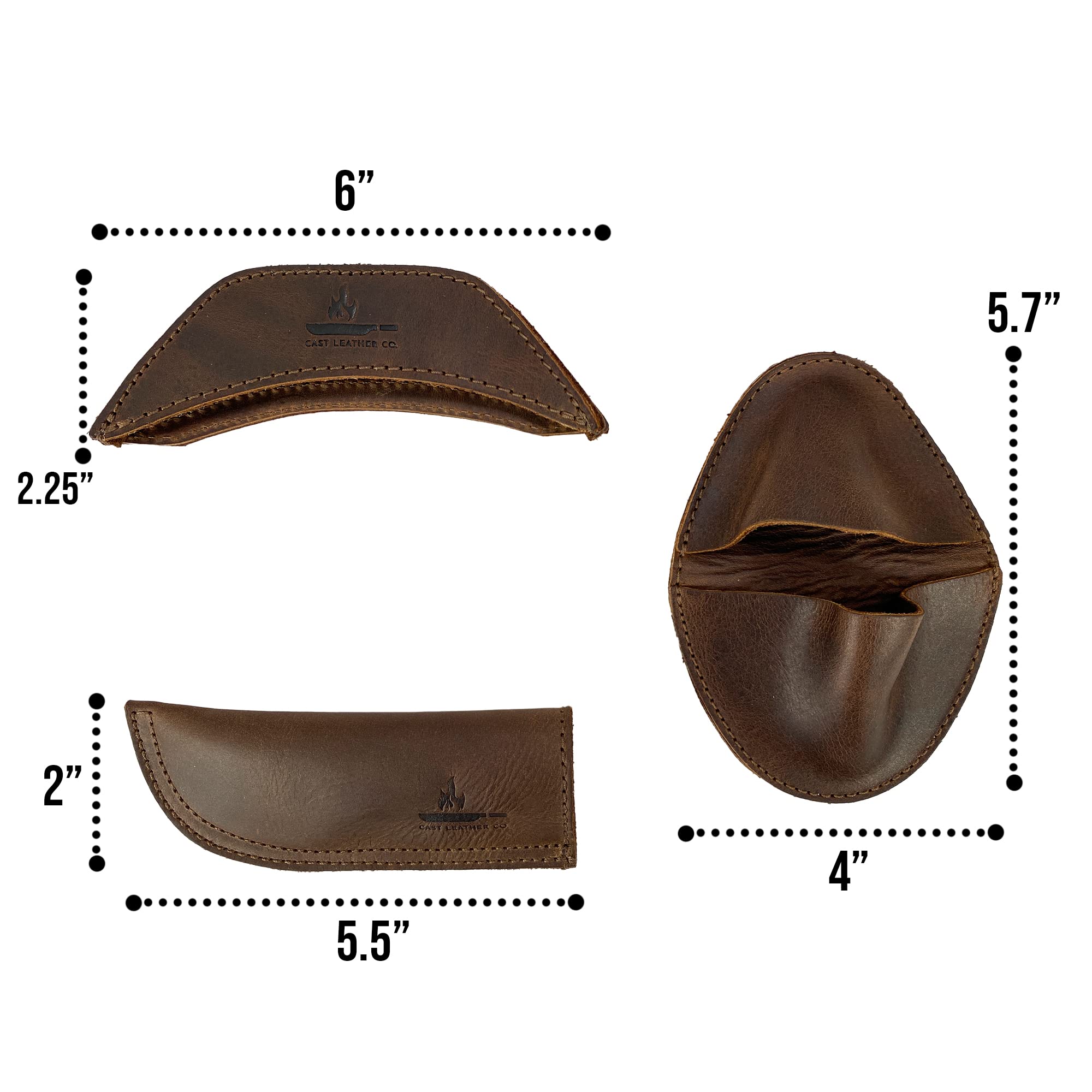 Cast Leather Co. - Rustic Hot Handle Holders (Set of 3) Panhandle, Side Kick & Grip Mitt Handmade from Full Grain Leahter, Assist Grip for Cast Iron Skillets & Pans - Bourbon Brown
