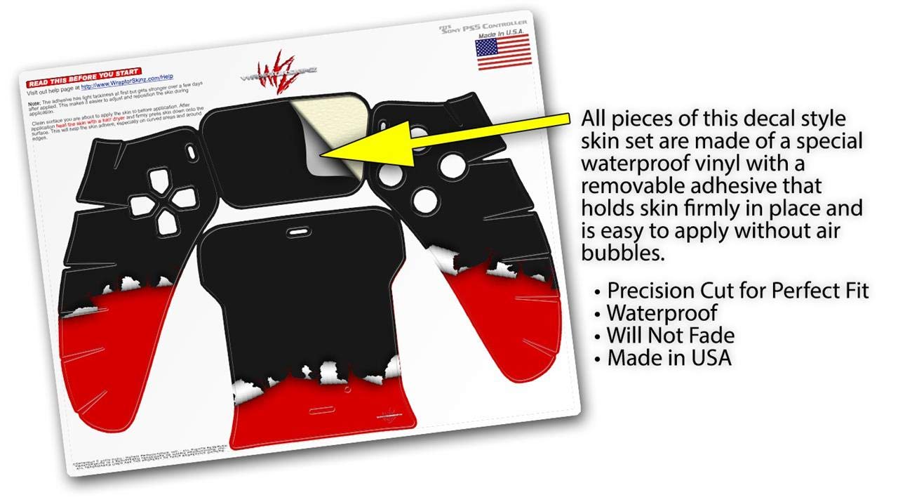 WraptorSkinz Skin Wrap compatible with Sony PS5 DualSense Controller Ripped Colors Black Red (CONTROLLER NOT INCLUDED)