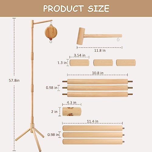 Floor Standing Mobile Arm for Crib with Music Box, Crib Mobile Motor - Volume Control, 9 Lullabies, 57.8 Inch Baby Crib Mobile Arm - 100% Beech Wood, Anti-Dumping - Baby Mobile Stand for DIY Mobile