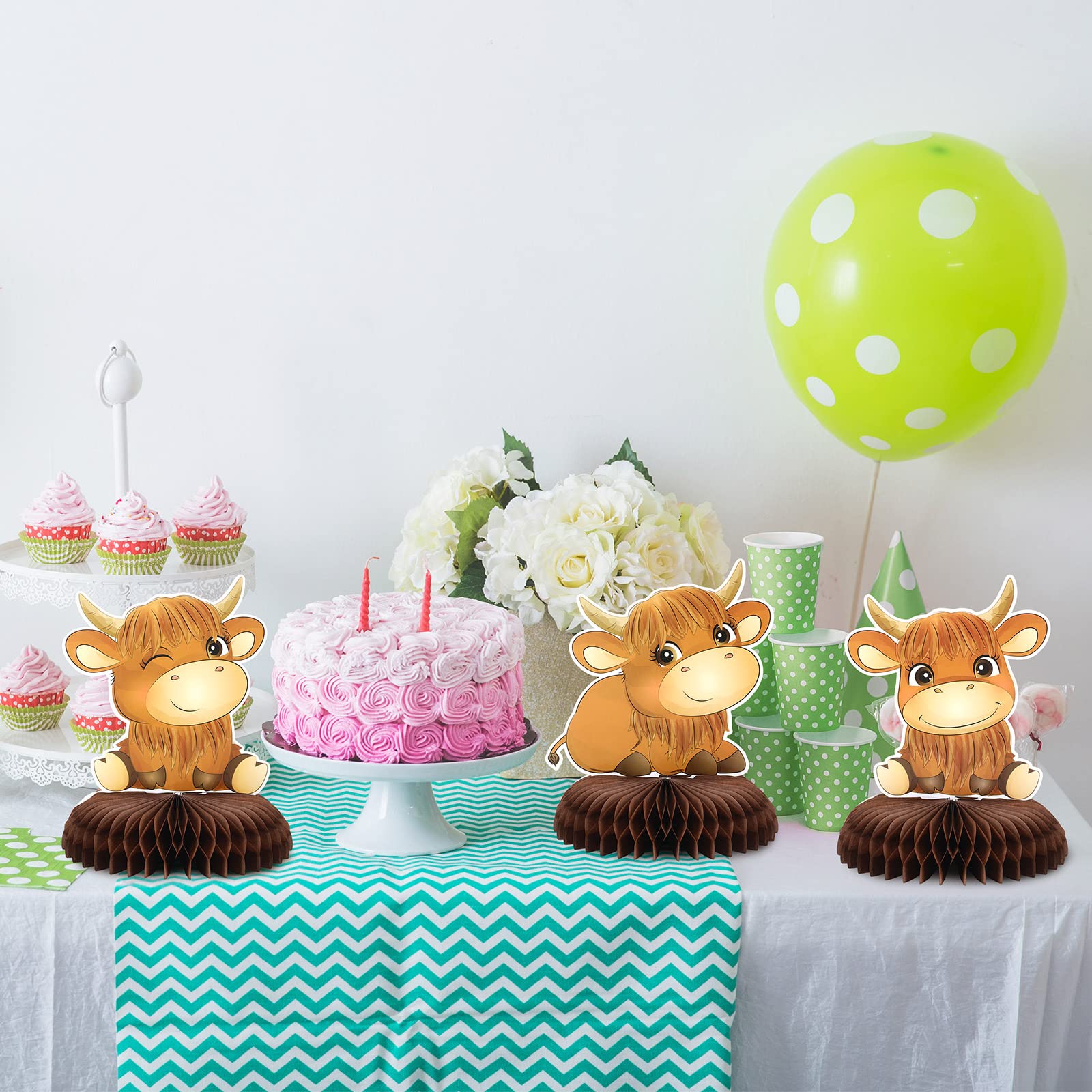 Kosiz 8 Pcs Highland Cow Honeycomb Centerpieces Cow Table Topper Cow Theme Honeycomb Centerpieces for Baby Shower Western Cowboy Kids Birthday Party Decorations