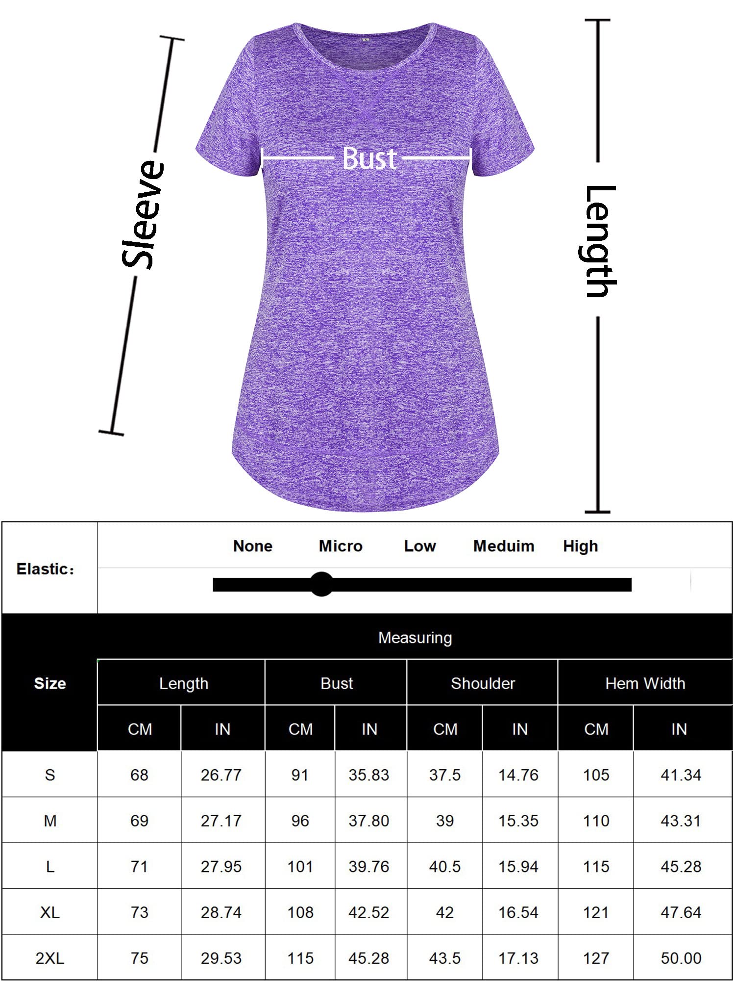 CHAMA Short Sleeve Workout Tops for Women Tshirts Loose Fit Running Plus Size Long Tees Flowy Activewear(Short Purple,Medium)
