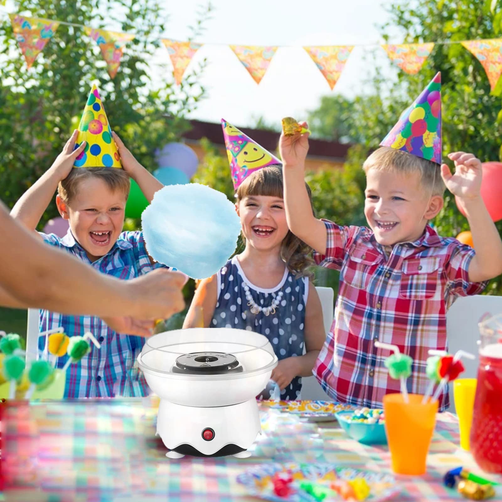 CR Party Cotton Candy Maker, Homemade Portable White Cotton Candy Machine for Kids Birthday Party Christmas Gift, White-S1