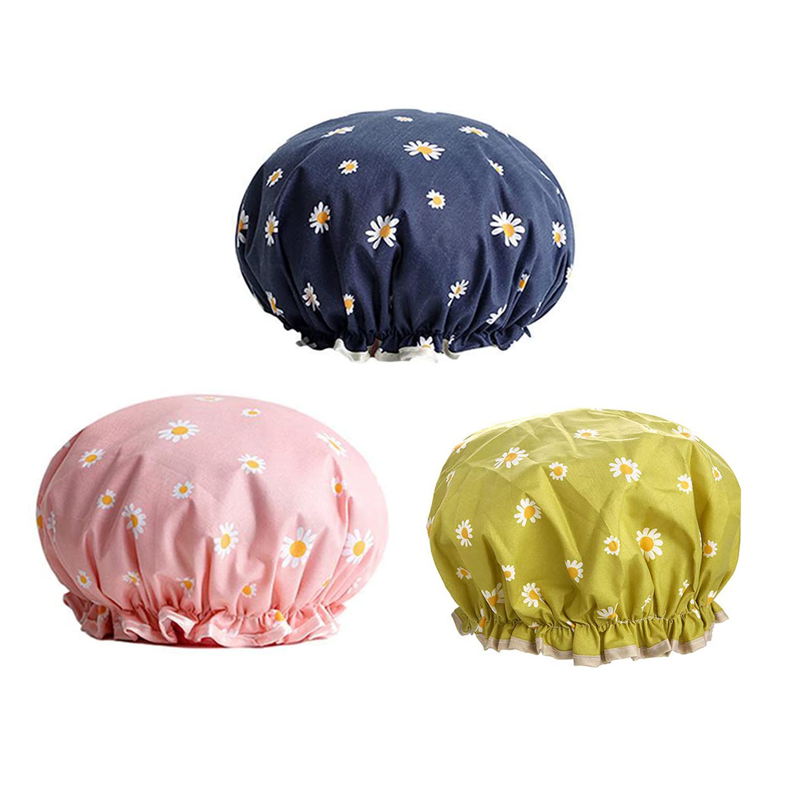Jayutson 3 Packs shower cap for women,Reusable Women's Waterproof Shower Cap, 10.6" (about 27cm) Double Layer Waterproof Women's Shower Caps, Washable Ladies and Girls Shower Cap, Double Layer Waterproof Shower Cap, Men's Ladies Shower Caps (Navy blue + Y