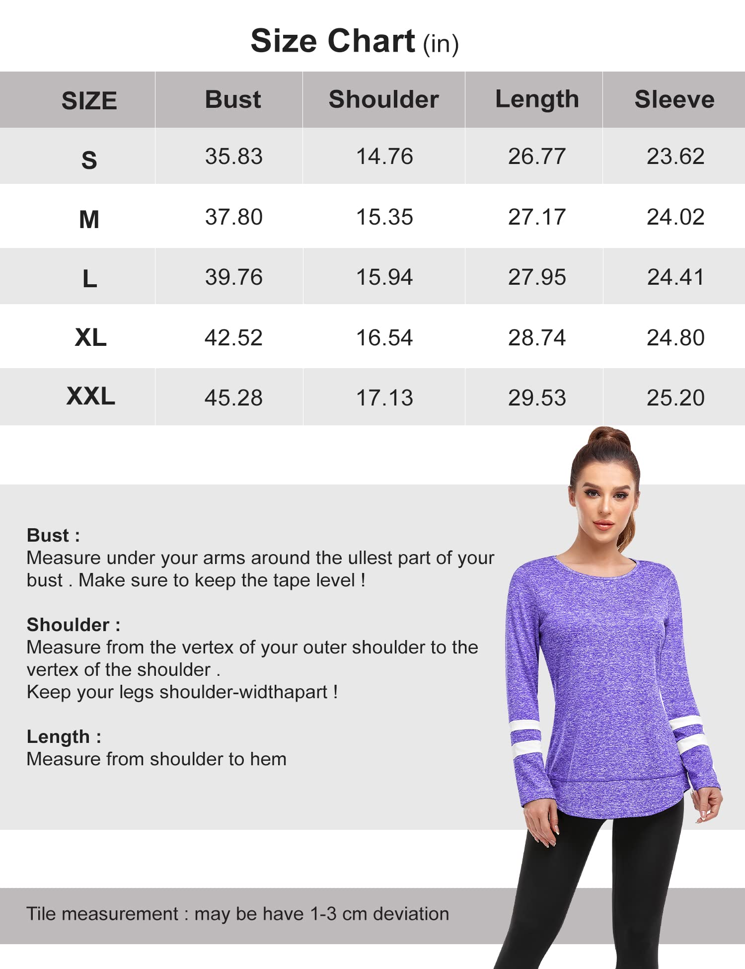 CHAMA Women's Long Sleeve Workout Shirts Stripe Crew Neck Quick Dry Tops Sports Running Activewear Loose Fit