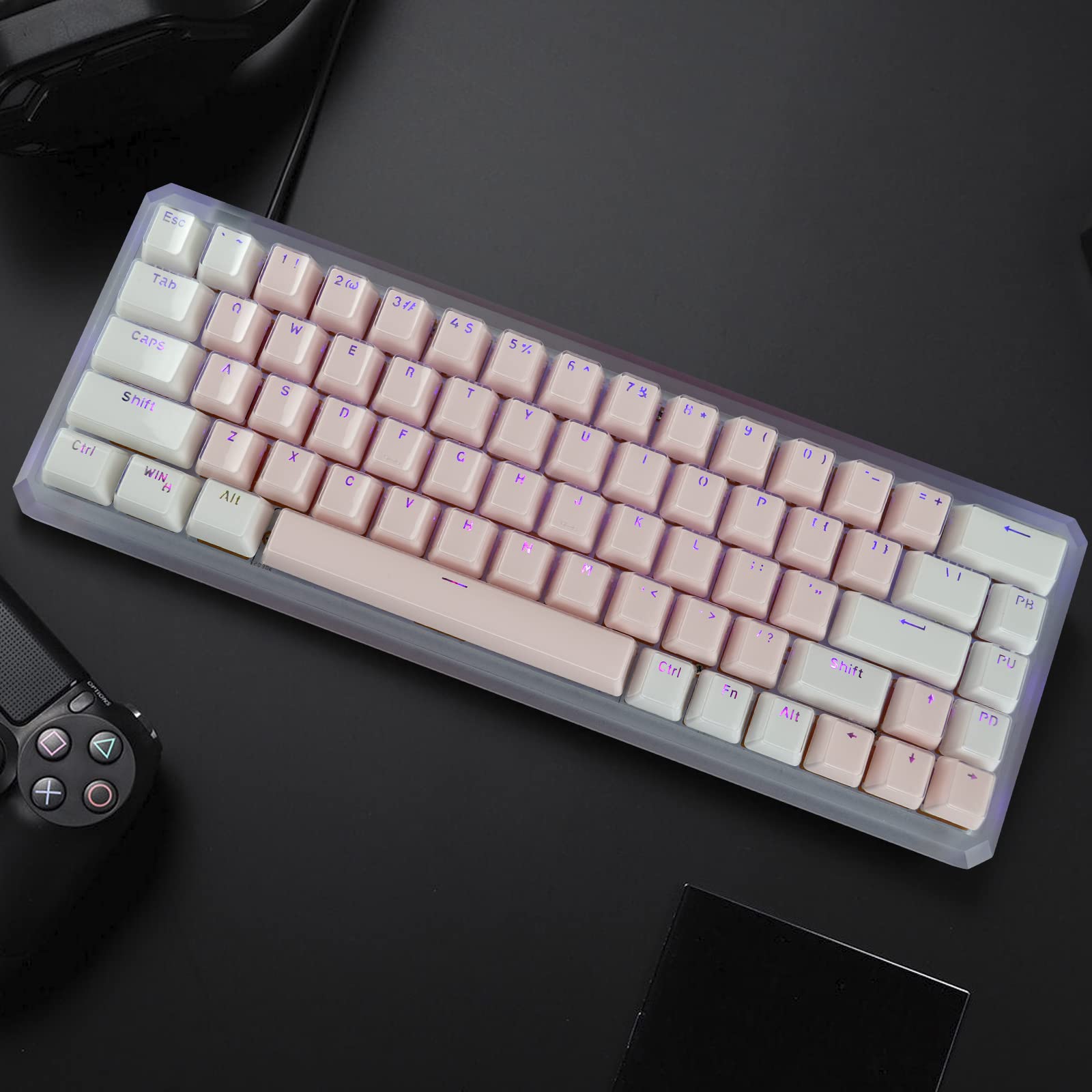 Crystal Keycaps,OEM Keycaps Pink Keycaps with Keycaps Puller for Mechanical Keyboard Compatible with MX-Clone Switches (Pink)