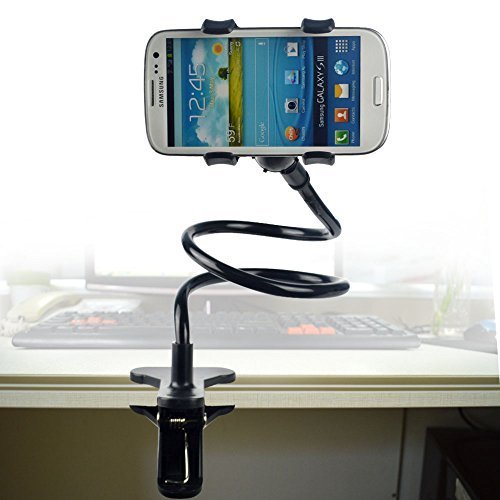 ZTON Cell Phone Holder, Universal Mobile Phone Stand, Lazy Bracket, Flexible Long Arms Clip Mount for iPhone, LG etc. in Office Bedroom Desktop (Black)