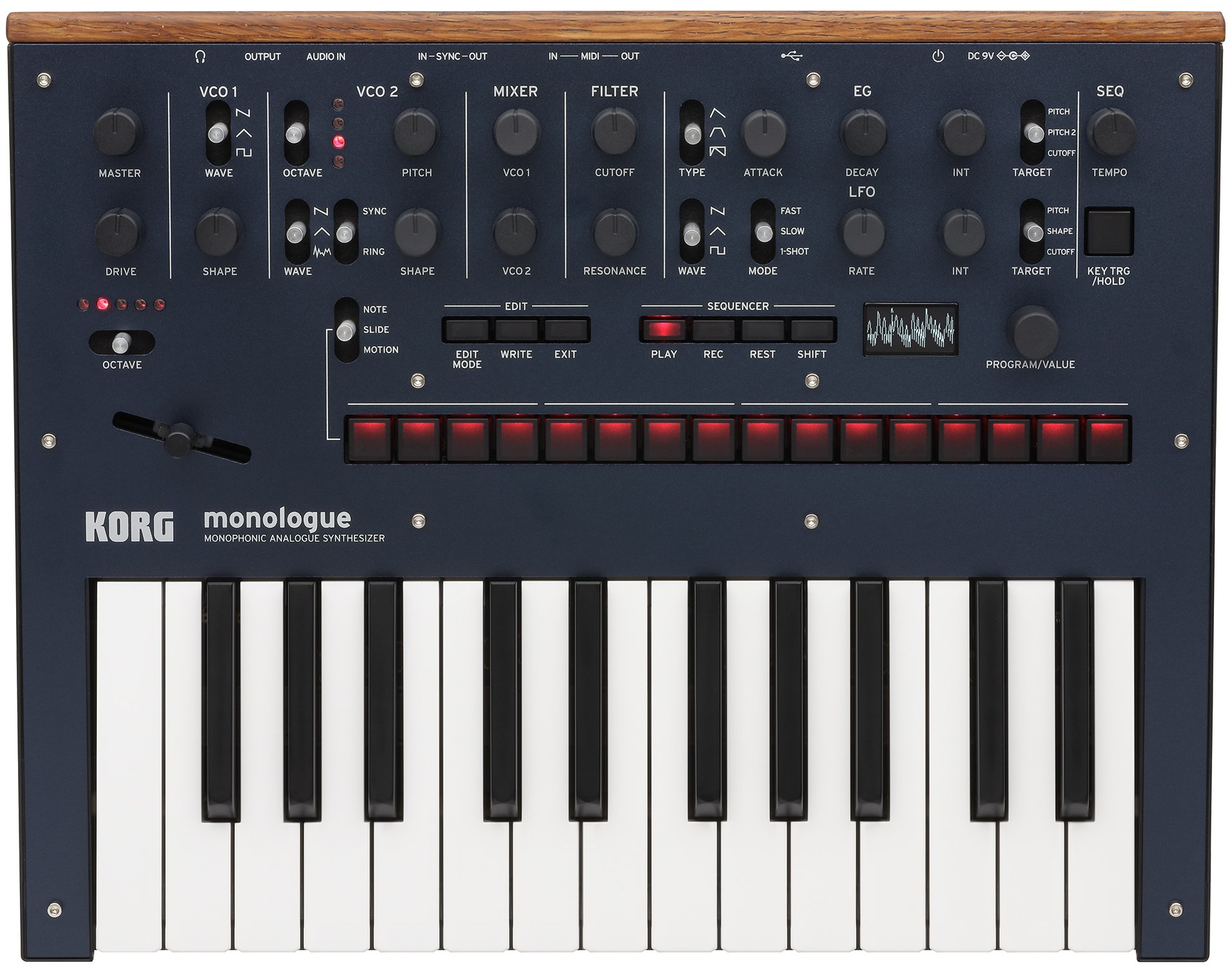KORG Monophonic Analog Synthesizer Monologue BL Monologue Dark Blue 25 Keys 16 Step Sequencer with Oscilloscope, Battery Operated, Lightweight, Perfect for Carrying