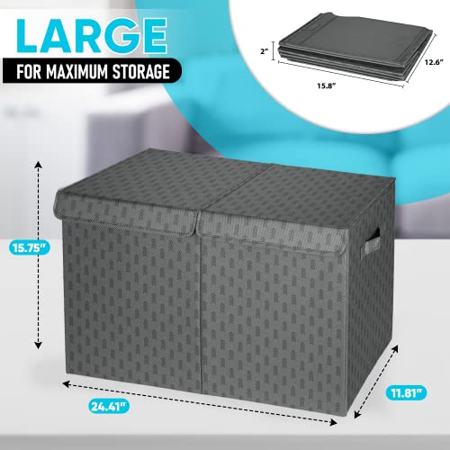 Hula Home Storage Chest (2pc) | Large | Collapsible Polyester Linen Fabric Storage Bins w/Lids | Large Foldable Box Organizer Closet with Cover for Home Bedroom Office Kitchen (Gray)