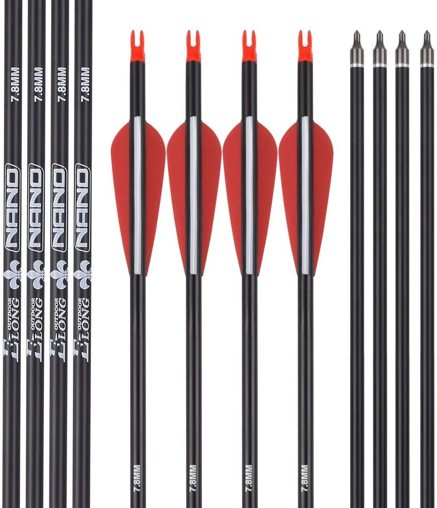 Carbon Arrow Hunting Target Practice Arrows 26 28 30 Inch with Removable Tips for Compound & Recurve Bow Spine 500