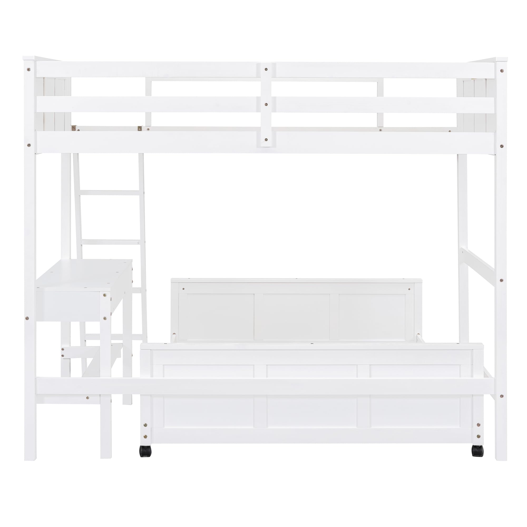 Harper & Bright Designs Twin Over Full Bunk Beds with Desk and Drawers, Wood Twin Size Loft Bed with Removable Full Platform Bed Frame, Bunk Bed with Ladder for Kids Girls Boys, White