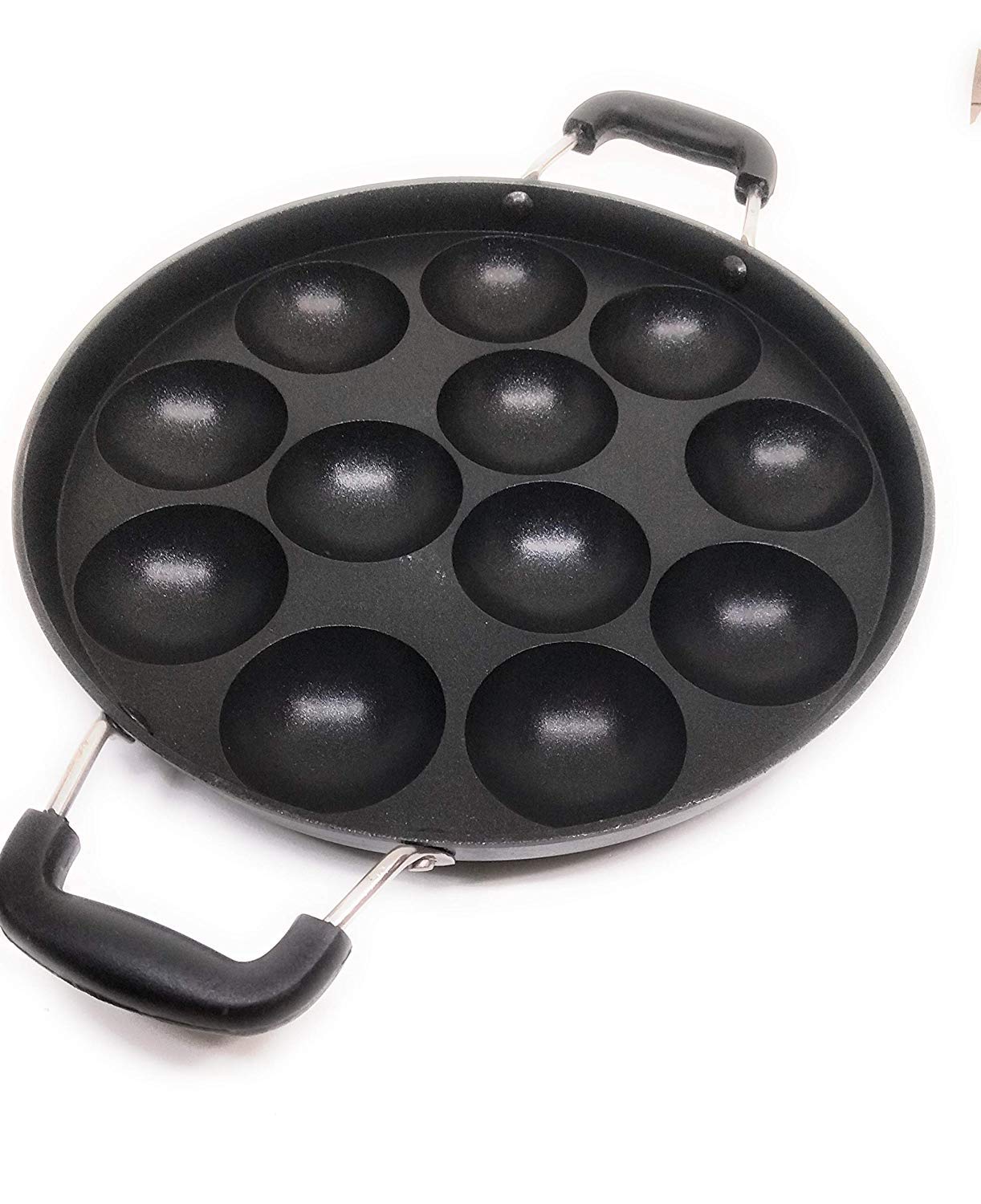 DBY Appam Pan Non Stick Appam Patra 12 Pits Appam Maker Appam Patra Paniyaram Pancake Pastry Pan Appachetty with 2 Side Handle And Stainless Steel Lid