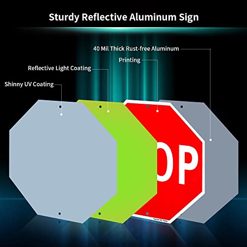 Enjoyist Stop Sign Street Slow Warning Reflective Signs 12"x 12" 40 Mil Rust Free Aluminum Sign, UV Protected and Weatherproof