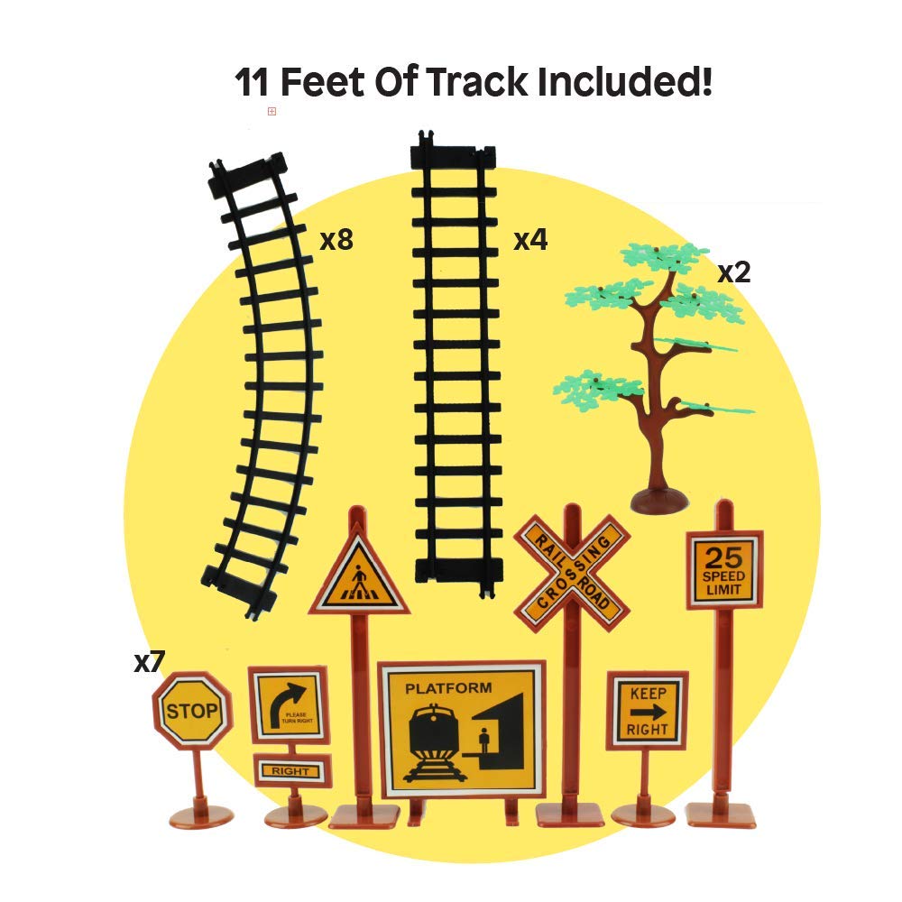 Boley Classic American Model Train Set - Play Toy Train Set with Tracks, Lights, Sounds, Road Signs, and Trees - 56 Pieces