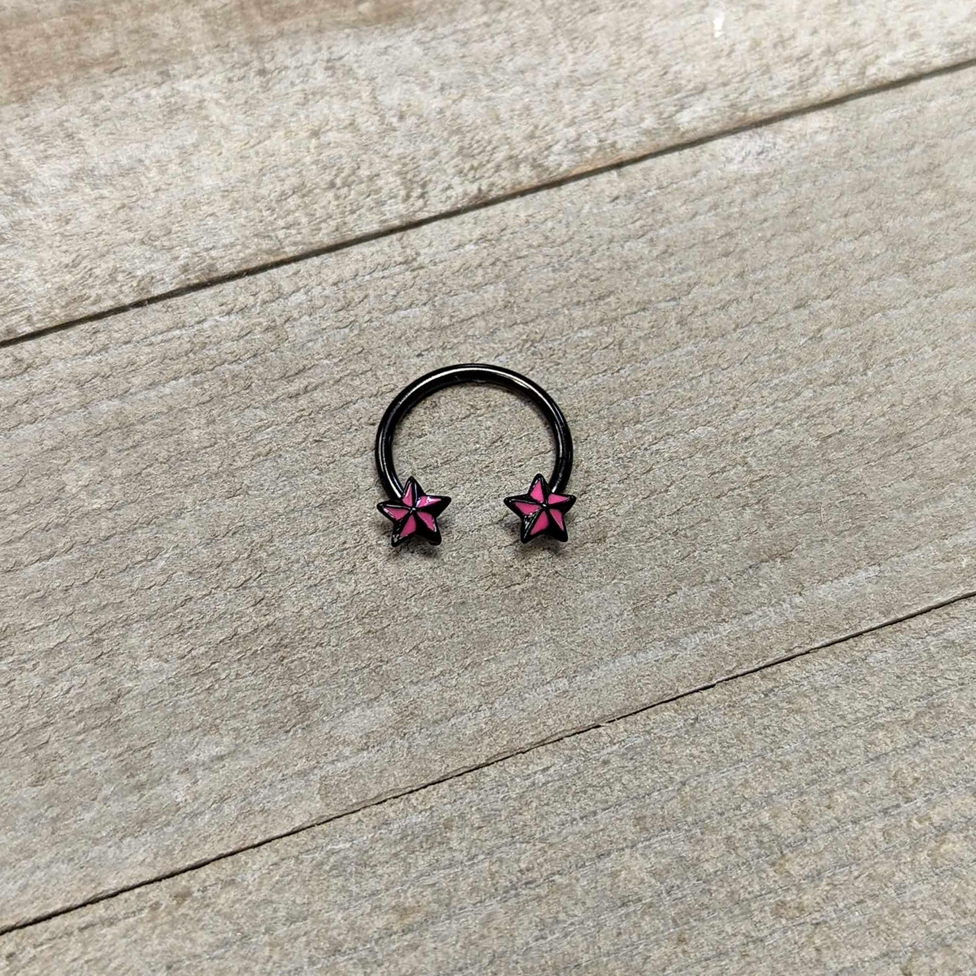 Body Candy 14 Gauge Black Pink Nautical Star Horseshoe Circular Barbell 9/16"