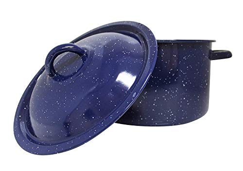 IMUSA USA 4-Quart Blue Speckled Enamel Stock Pot with Lid