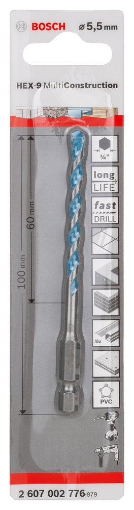 Bosch 2607002776 Multi-Purpose Drill Bit"Hex-9 Multi Construction" 5, 5x6mm