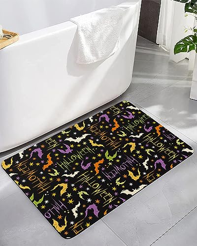 Halloween Bath Mat for Tub,Non Slip Bathroom Floor Runner Rug Quick Dry & Absorbent Diatomaceous Earth Shower Sink Kitchen Living Room Washable Doormat,Spooky Horror Watercolor Bat Purple 16"x24"