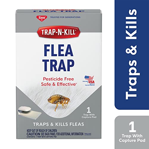 Enoz Trap-N-Kill Indoor Flea Trap with Lightbulb and Sticky Capture Pad, Nontoxic, Made in USA