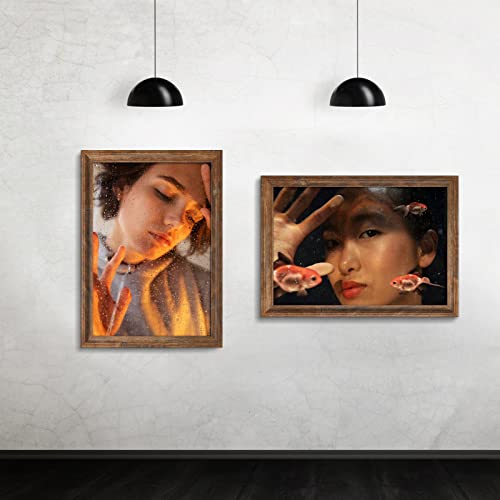 PQSNZ 16x20 Picture Frame Brown Poster Frame for Wall Mounting or Tabletop Display 20x16 Rustic Picture Frames collage Wall Decor Set of 2