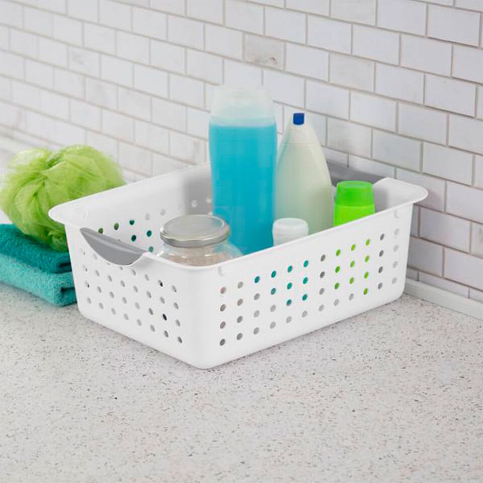 IFFANY Medium Ultra Plastic Storage Organizer Basket with Handles, (6 Pack)