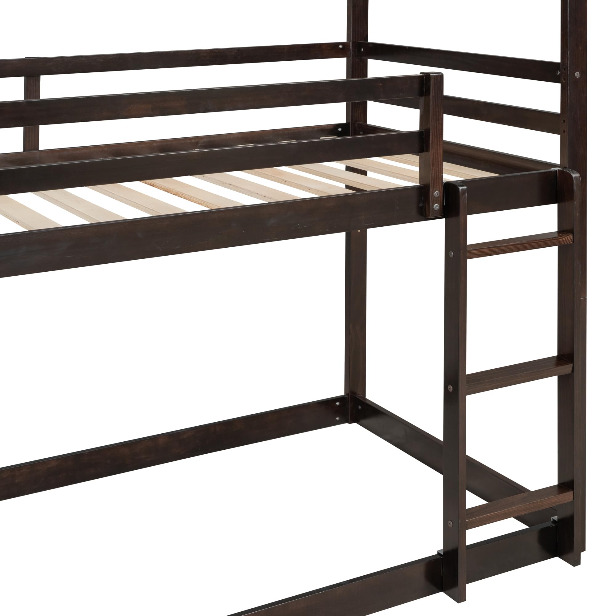 Harper & Bright Designs House Bunk Bed with Slide, Solid Wood Kids Bunk Beds Twin Over Twin with High Guardrail, Able to Split, Kids Loft Bunk Bed for Girls Boys, Easy Assembly,Espresso