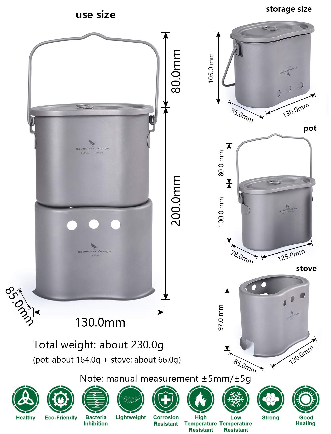 Boundless Voyage 2 in 1 Titanium Canteen Cup Wood Stove Set with Folding Handle and Hanging Ring Portable for Outdoor Hiking Camping Traveling A-Ti2005C
