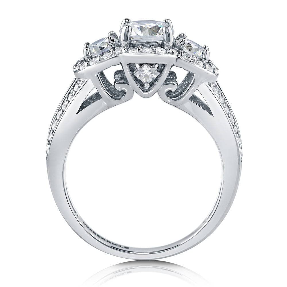 BERRICLE Sterling Silver 3-Stone Wedding Engagement Rings Round Cubic Zirconia CZ Split Shank Ring for Women, Rhodium Plated Size 8
