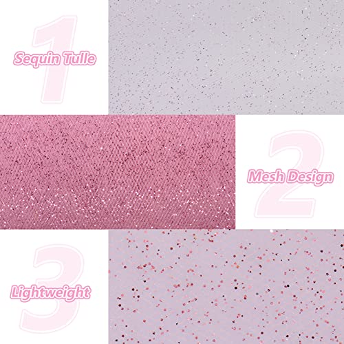 Glitter Tulle Rolls 6β by 50 Yards Sparkle Tulle Fabric Ribbon Sequin Tulle Netting Rolls for DIY Tutu Skirt Wedding Birthday Party Decoration (Light Pink)