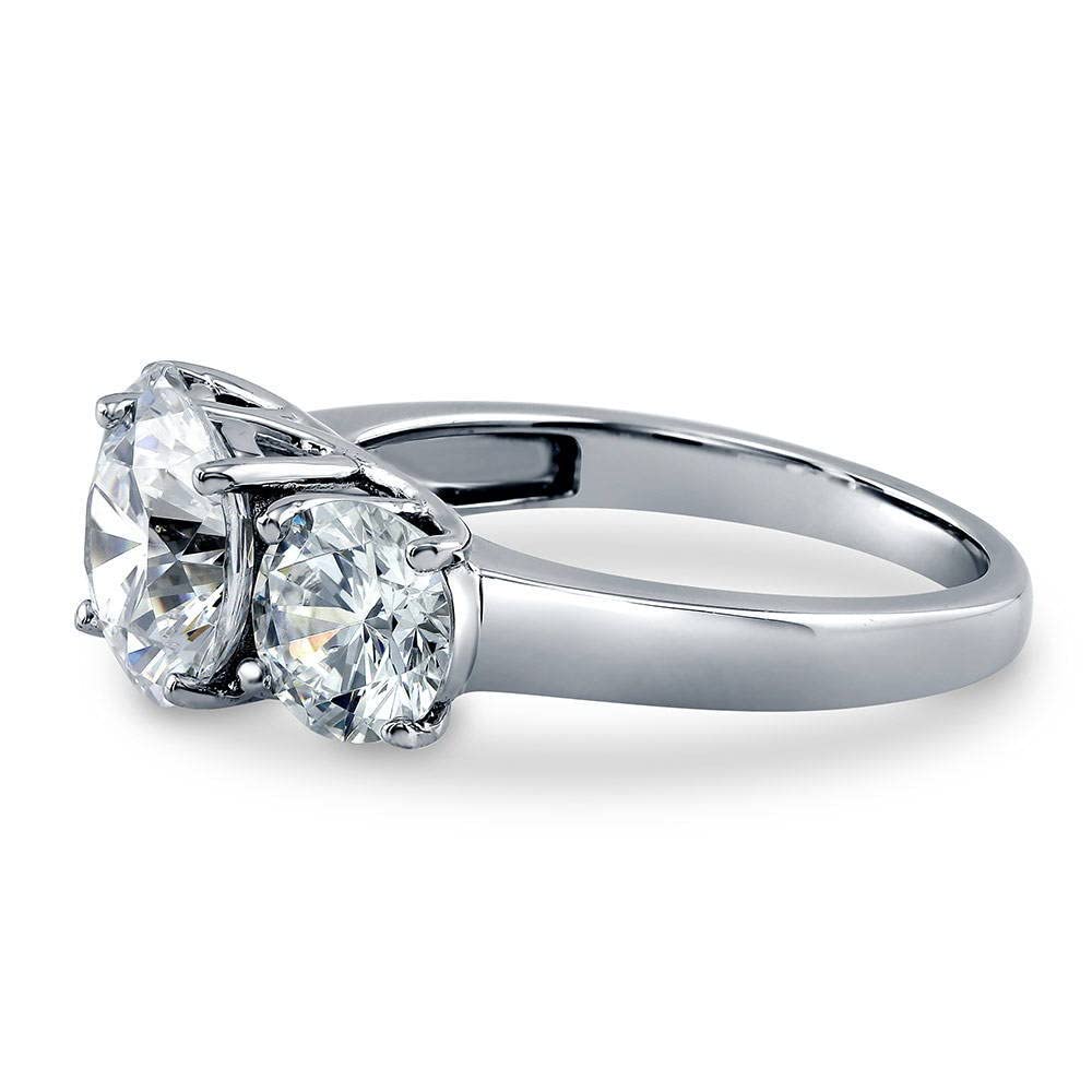 BERRICLE Sterling Silver 3-Stone Wedding Engagement Rings Round Cubic Zirconia CZ Ring for Women, Rhodium Plated Size 6.5