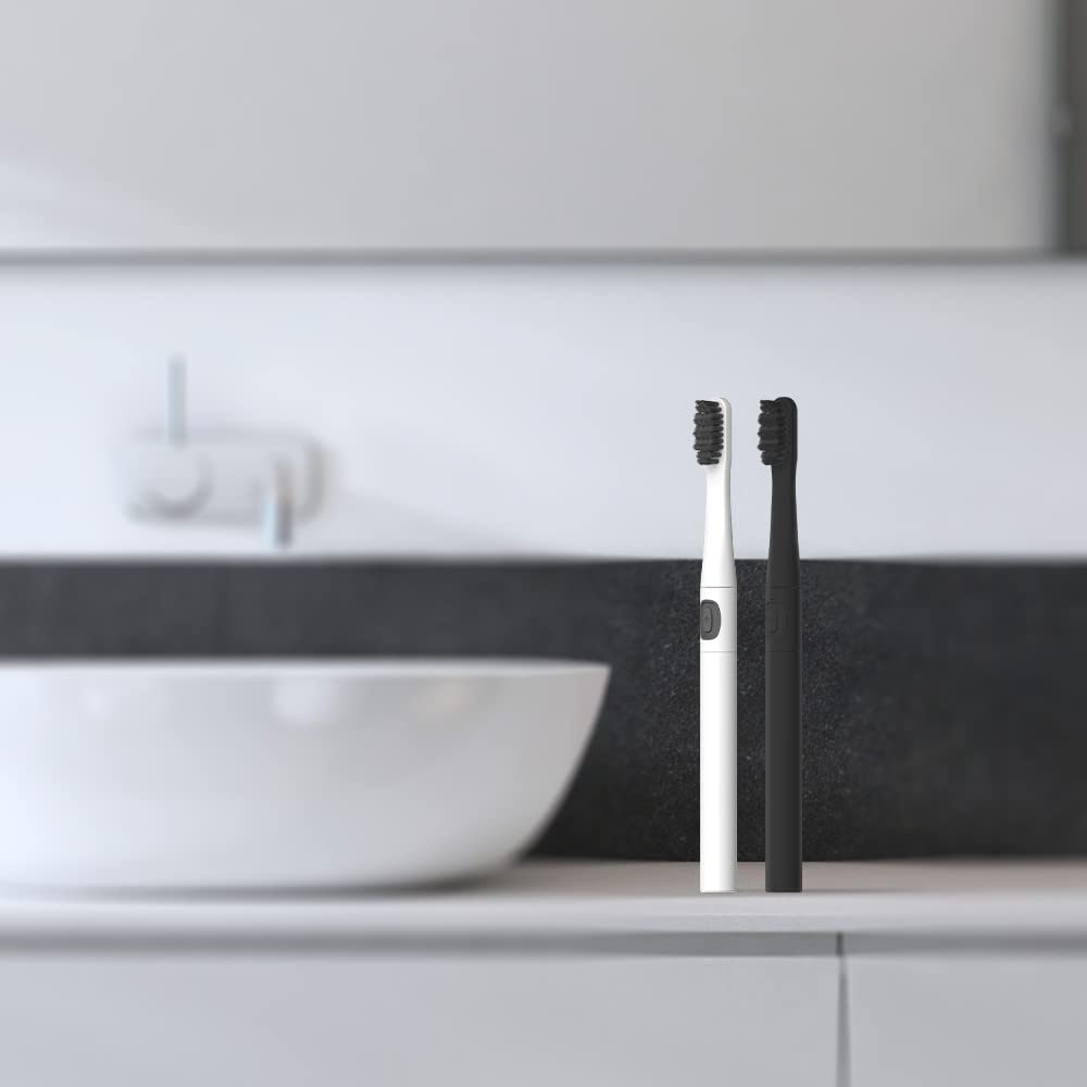 Kroey sonic electric toothbrush powered by battery with 2 brush heads, DuPont activated carbon bristles IPX7 Waterproof for Adults and Kids (White)