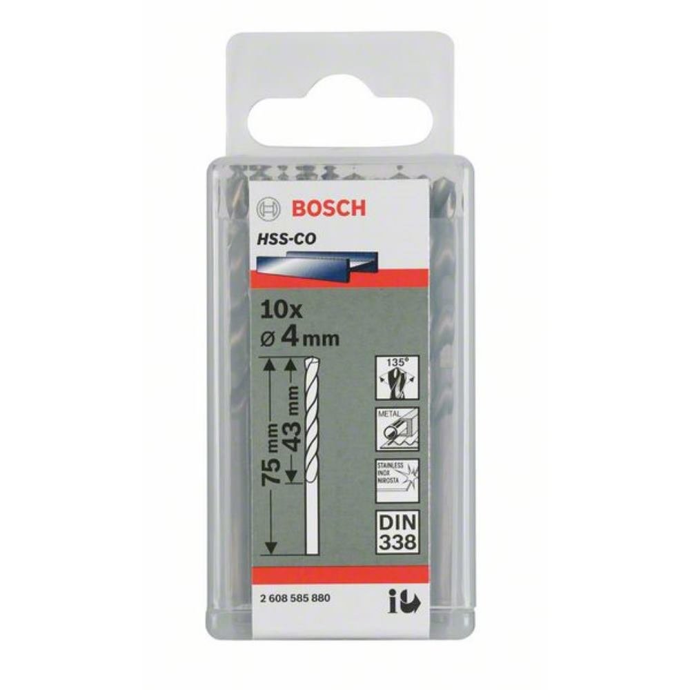 Bosch 2608588093 Metal Drill Bit Hss-Co 4, 3mmx43mmx2.95In 10 Pcs