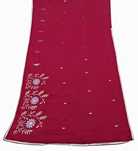 Peegli Indian Vintage Maroon Dress Material Georgette Blend Recycled Fabric Embroidered DIY Craft Textile