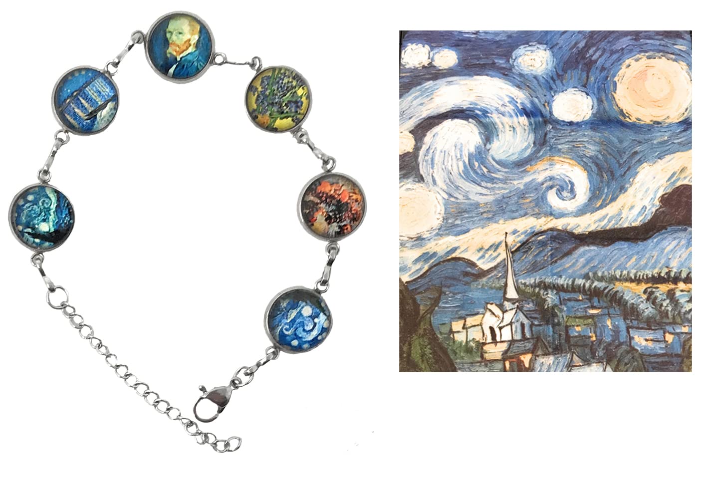 Blazing Autumn Van Gogh Art Link Bracelet (The Starry Night) And Jewelry Polishing Cloth