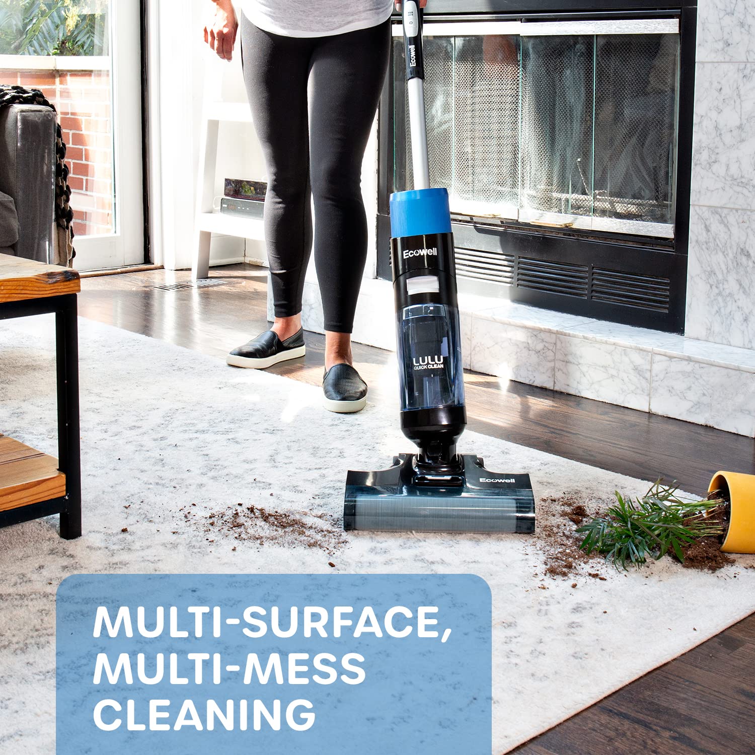 ECOWELL Wet Dry Vacuum Cleaner Cordless Floor Cleaner and Mop Self-Drying Digital Display Multi-Surface for Hard Floors and Area Rug, LULU Quick Clean P05, Blue