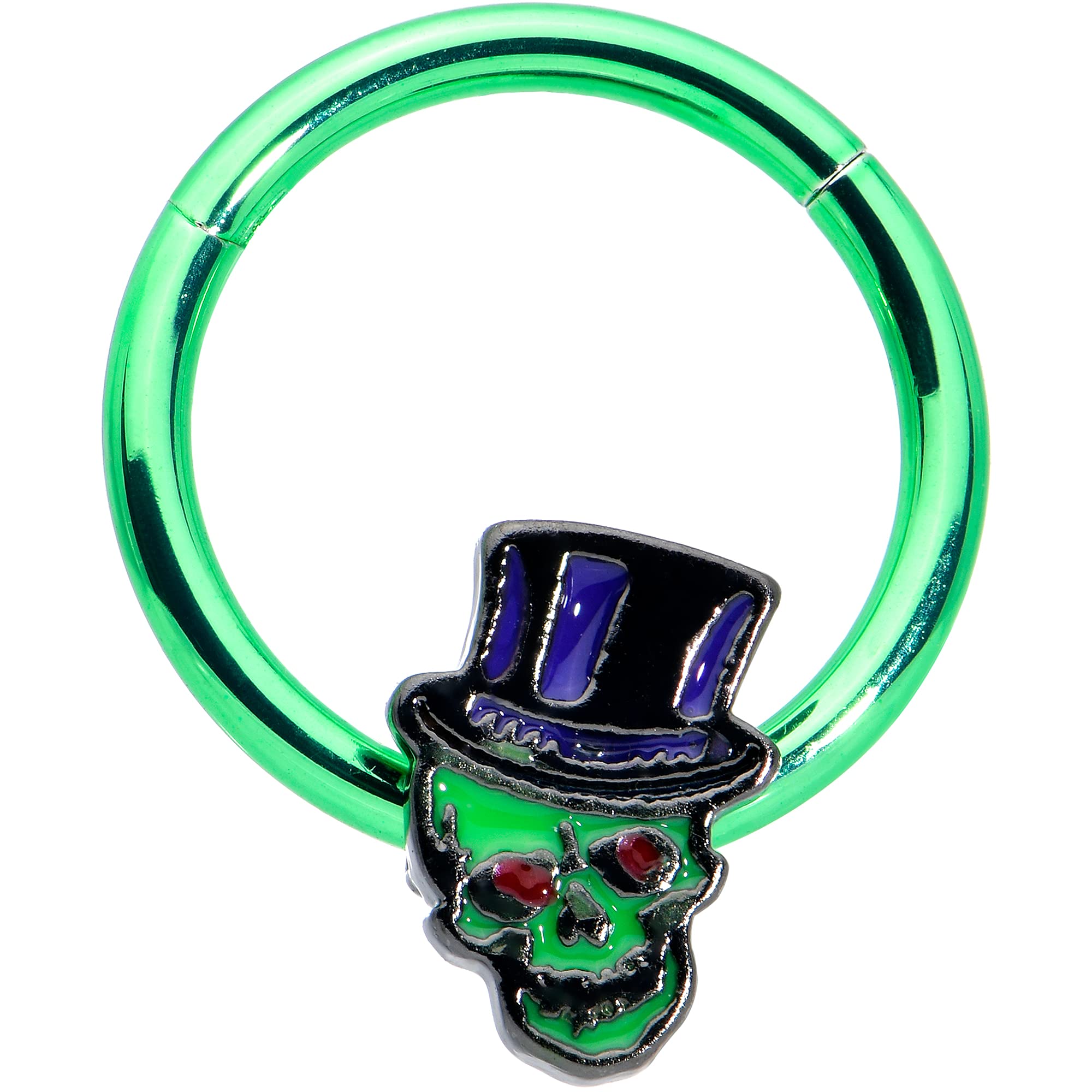 Body Candy 16G Green Plated Steel Hinged Segment Ring Seamless Cartilage Nipple Top Hat Skull Nose Hoop 3/8"