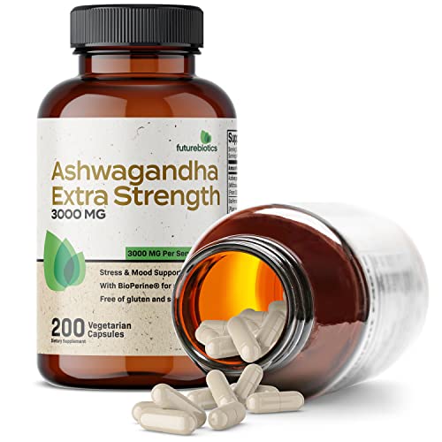 Futurebiotics Ashwagandha Capsules Extra Strength 3000mg - Stress Relief Formula, Natural Mood Support, Stress, Focus, and Energy Support Supplement, 200 Capsules