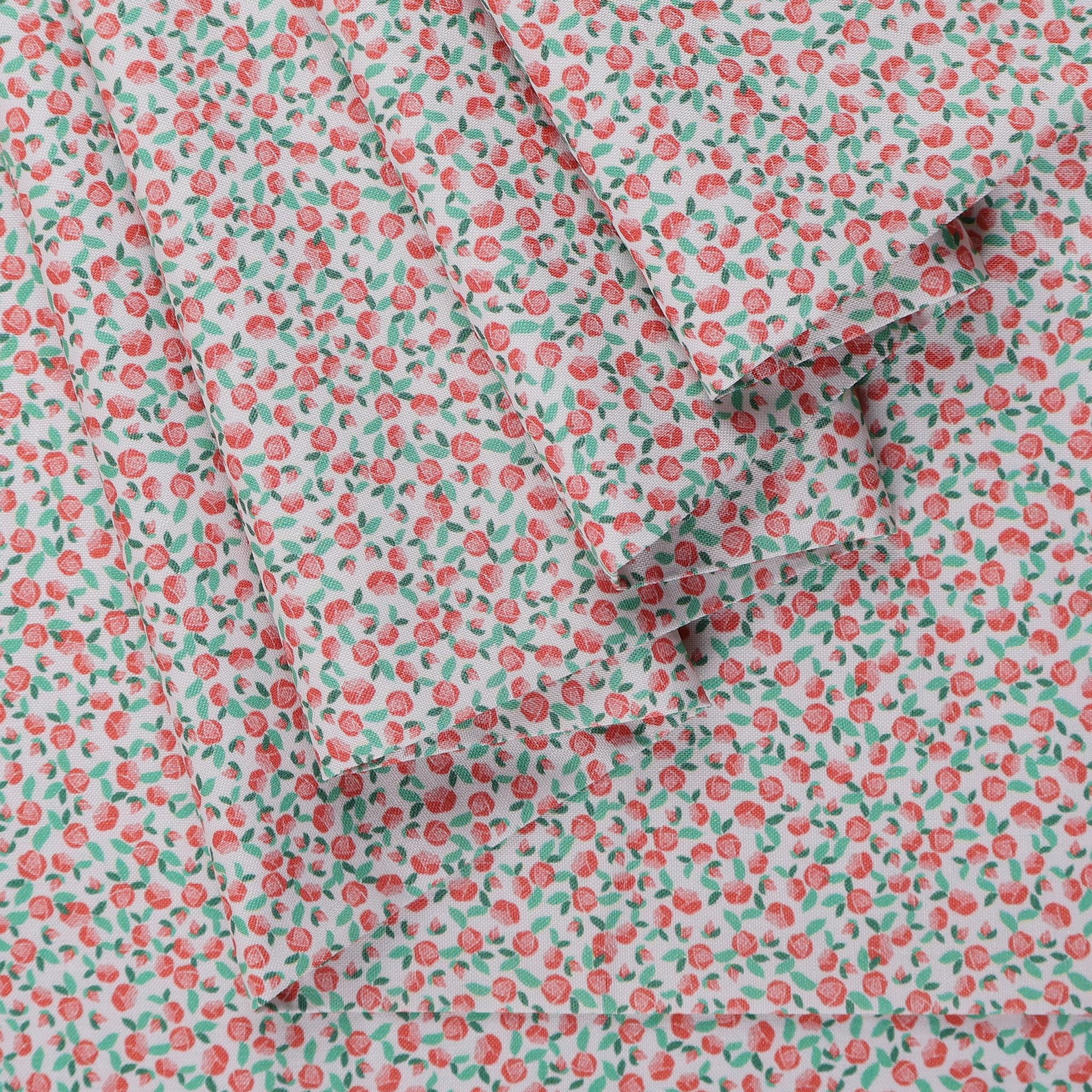 Mook Fabrics Cotton Calico Flowers, Coral Cut by The yard