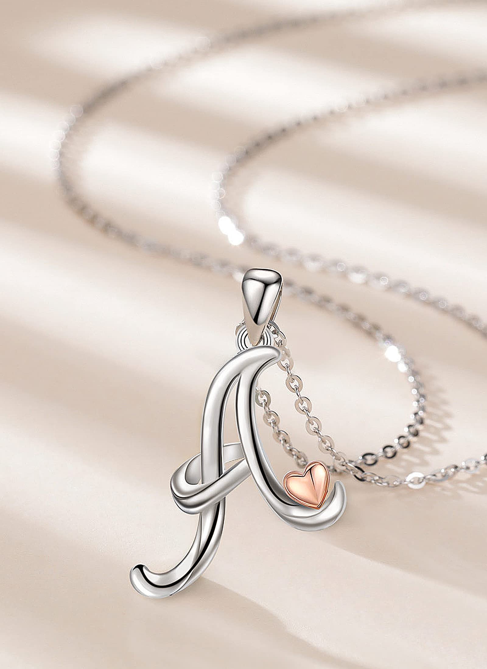 CELESTIA Gifts for Women Sterling Silver Initial Necklaces for Women Letter Pendant A Monogram Necklaces Alphabet Heart Initial Jewelry