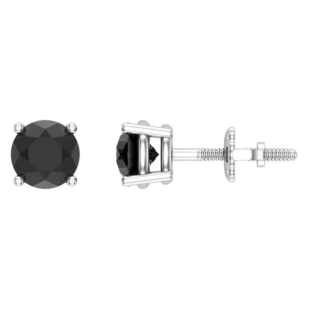 Black Diamond Earrings for women-girls-men Round cut Diamond studs Gift Box Authenticity Cards 14K White Gold 1/2 carat t.w.