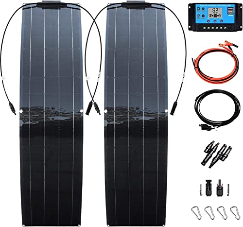 FLP 2PCS 200 Watt Ultra Thin Solar Panel Kit 400W Monocrystalline Silicon High Efficiency Solar Panel with 40A Controller for Car/RV/Camper