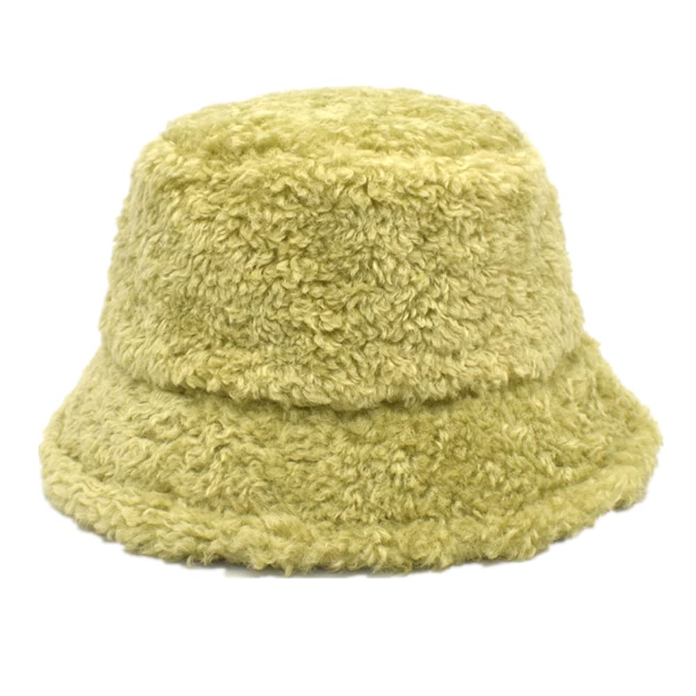 UU BEN Womens Lambs Wool Bucket Hat Outdoor Foldable Fisherman Cap for Women Japanese Cute Girls Casual Winter Warm Hat Green