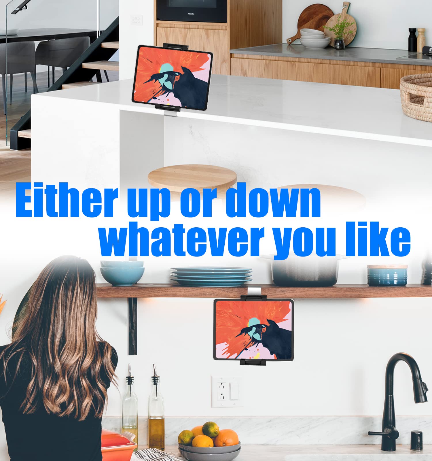 Charchendo Kitchen Tablet Mount, Universal Cabinet Tablet Phone Holder Clamp Stand and 360° Adjustable Compatible with iPad Pro 12.9 11 10.5, Air Mini, Samsung Tab and All 5.5-12.9 inch Devices