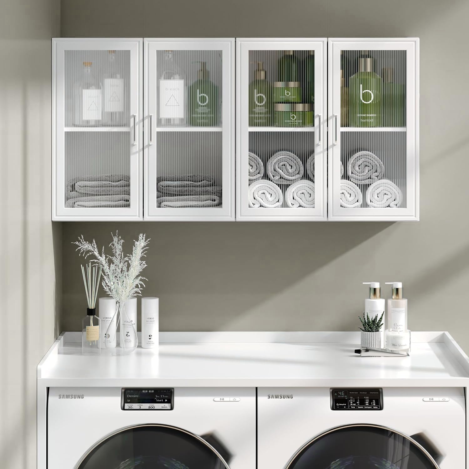 FIMELLO Wall Cabinet, Acrylic Glass Wall Mounted Storage Cabinets, Medicine Cabinet for Kitchen Garage Laundry, White