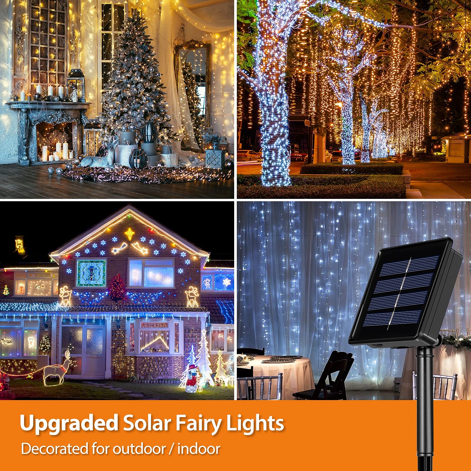 KPafory Solar String Lights Outdoor,2 Pack Waterproof Solar Fairy Lights 72FT 200LED 8 Modes Copper Wire Lights for Patio Yard Trees Christmas Wedding Banquet Garden Decorations,Warm White