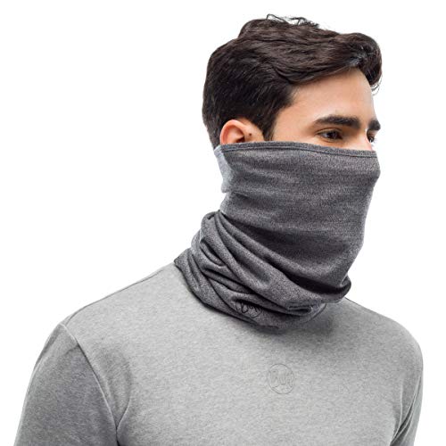 BUFF Adult Midweight Merino Wool Neck Gaiter, Headband & Winter Neck Warmer, Ski Mask & Face Shield, Worn 12+ Ways, Light Grey Mela, One Size