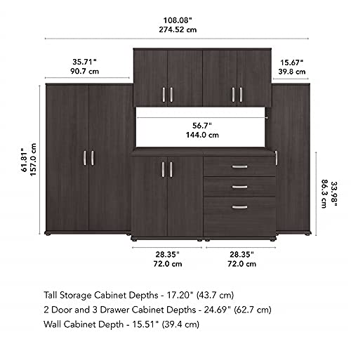 Bush Business Furniture Universal 6 Piece Modular Closet Storage Set with Floor and Wall Cabinets, Storm Gray